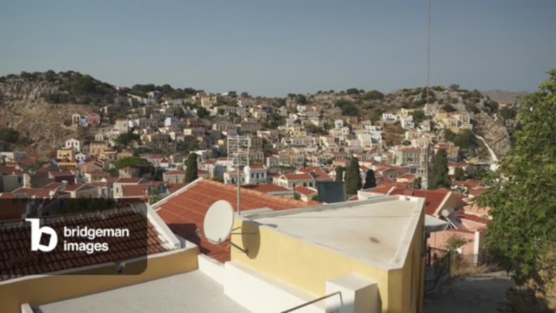 Image of Pan shot of town from elevated position, Symi Town, Symi