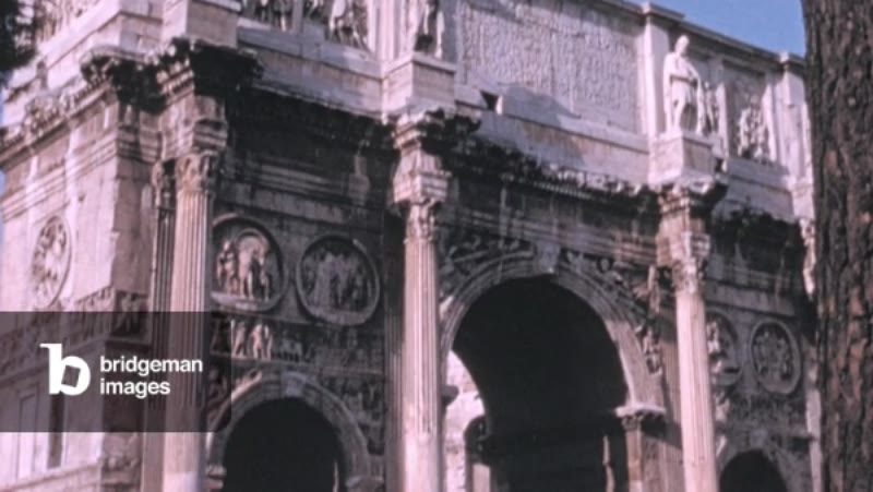 Image of Triumphal Arch of Constantine under Blue Sky in Rome in