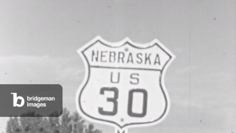 Image of Vintage Nebraska US Route 30 Road Sign Captured in Black