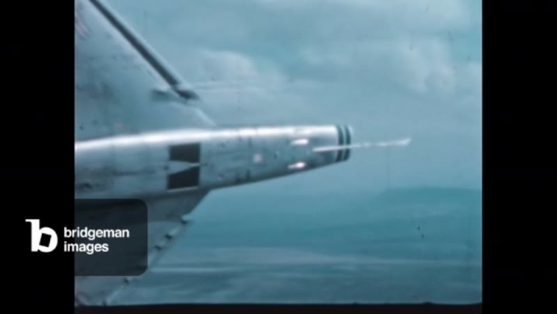 Image of Military combat aircraft in flight formation break from pilot of