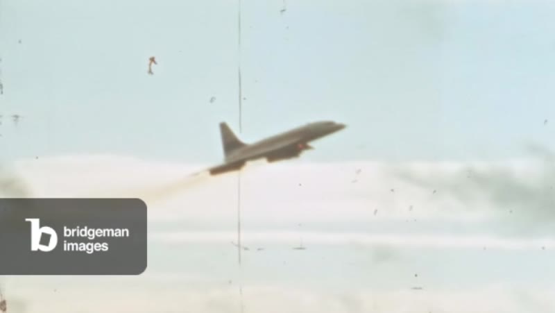 Image of Concorde supersonic airliner fast low flyby in a rare vintage